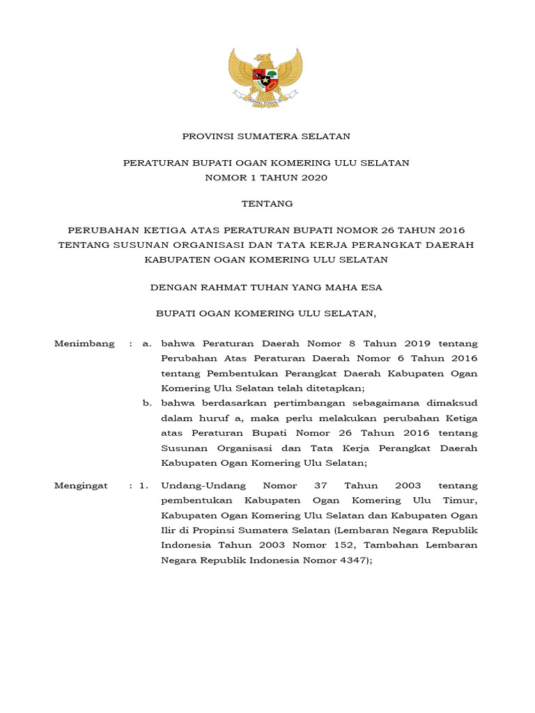 Perbup No. 1 Tahun 2020 | PDF