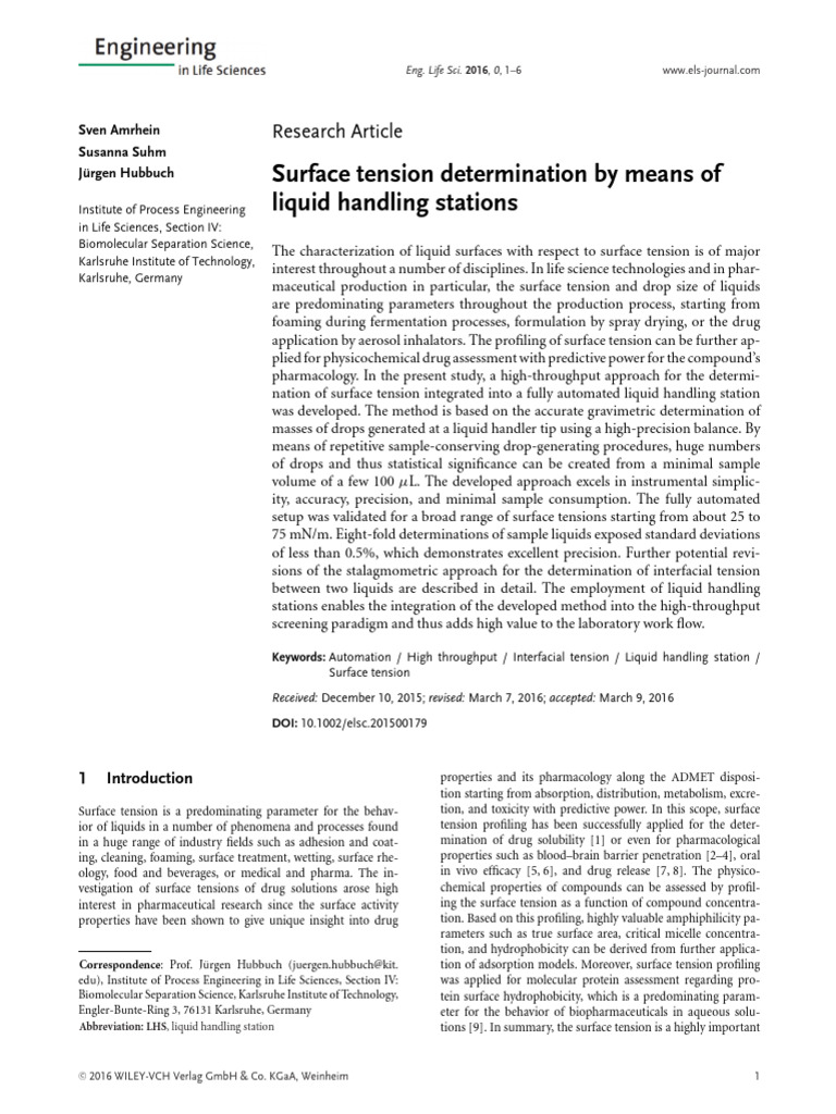 Surface Tension of Determination | PDF | Surface Tension | Force
