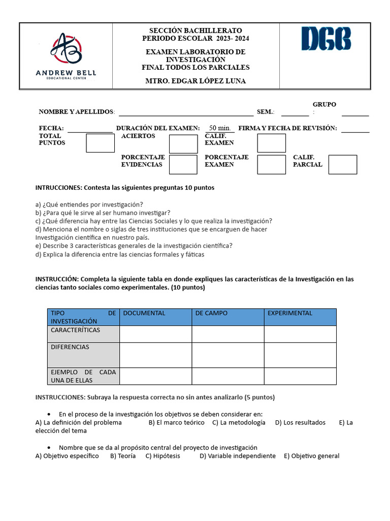 Laboratorio de Inv. Final Todos Los Parciales | PDF | Teoría | Conocimiento