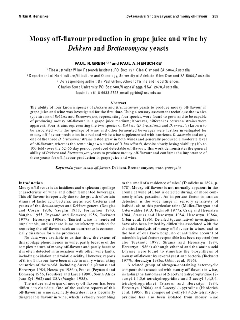 Mousy Off Flavor Production in Grape Juices and Wine by Dekkera and ...