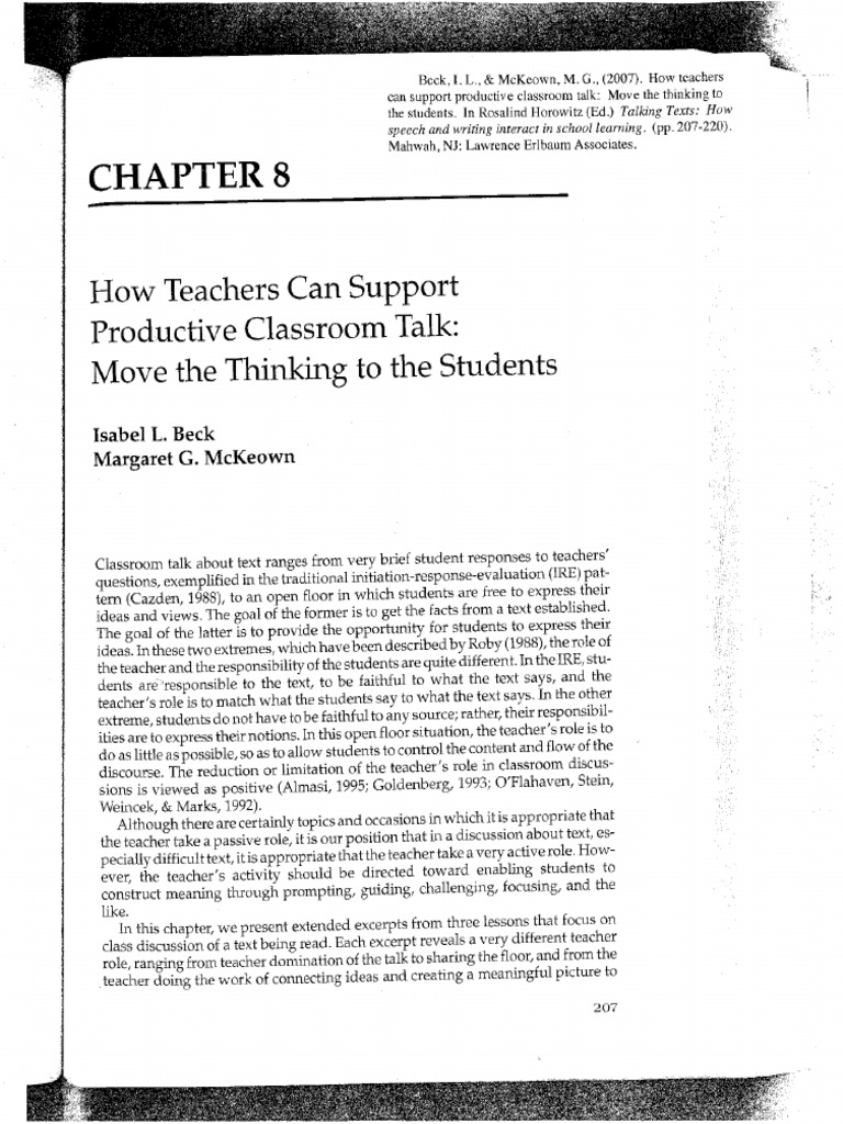 HO TEACHERS CAN SUPPORT PRODUCTIVE CLASSROOM TALK | PDF