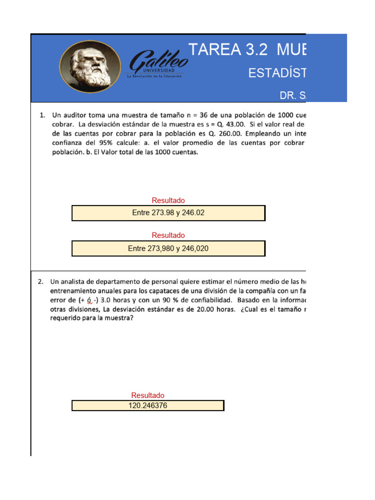 Tarea 3.2 Muestreo Estad Stico | PDF | Determinación del tamaño de la muestra | Intervalo de ...