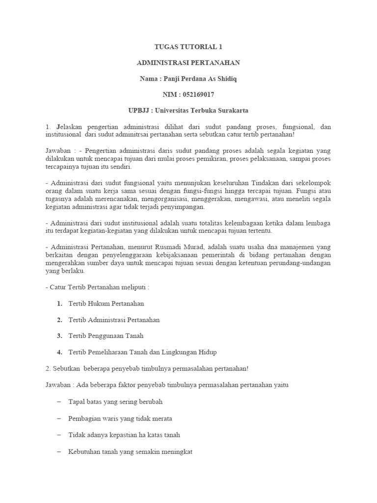 Tugas Tutorial 1 Administrasi Pertanahan | PDF | Hukum