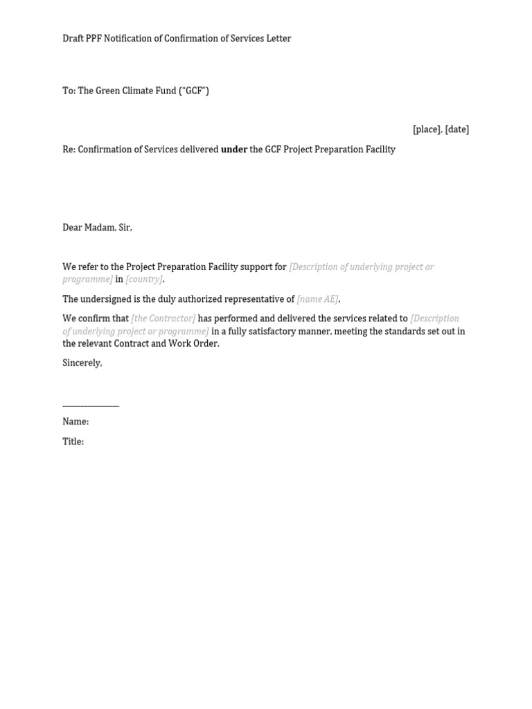 GCF Project Services Confirmation Letter | PDF