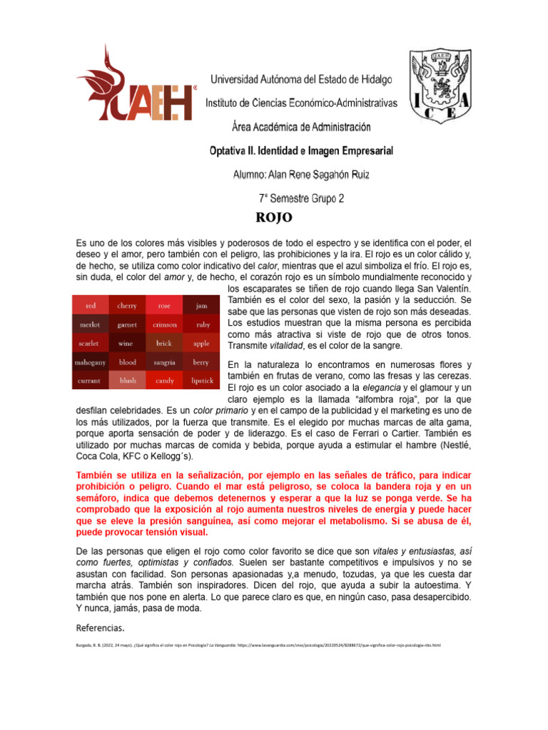 Significado y poder del color rojo | PDF | Rojo | Color