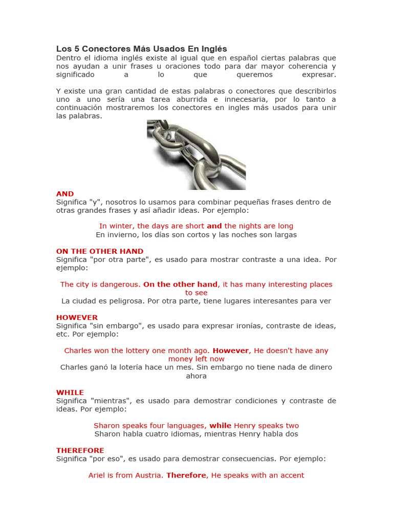 Conectores Clave en Inglés: Guía Práctica | PDF | Idioma en Inglés