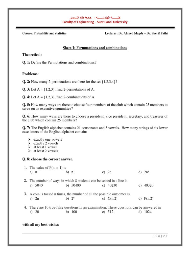 Probability & Statistics: Permutations & Combinations | PDF