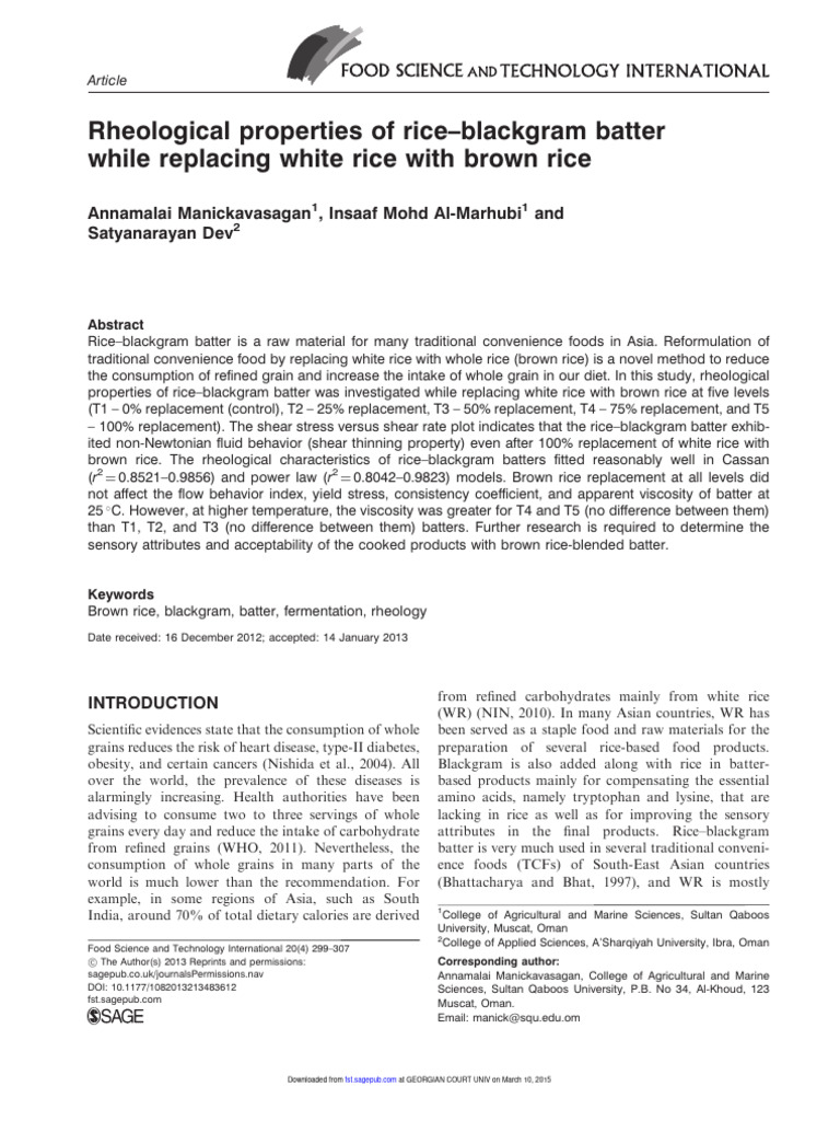 Rice With Brown Rice | PDF | Rheology | Viscosity