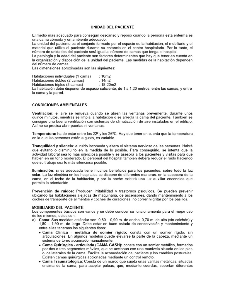 Mobiliario y cuidado en unidad del paciente | PDF | Cama | Almohada