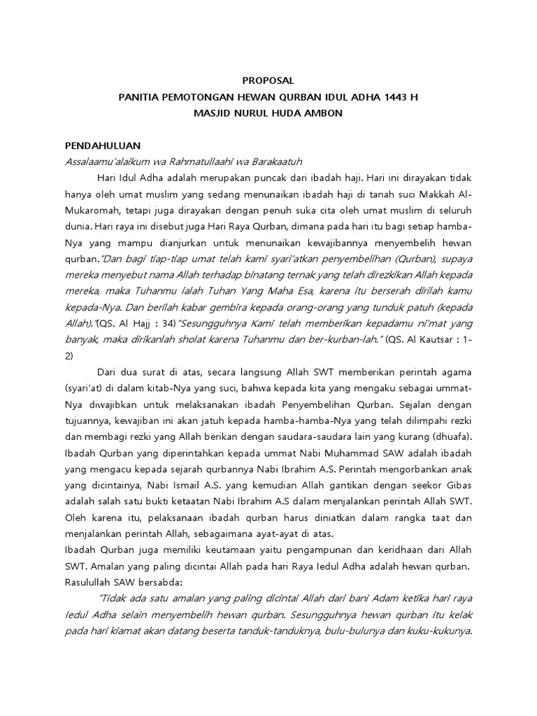 Proposal Qurban Idul Adha Masjid Nurul Huda | PDF | Politik | Agama ...