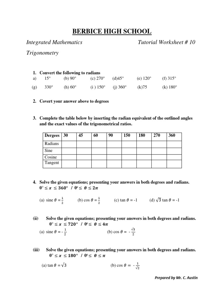 Trigs Worksheet | PDF | Trigonometric Functions | Trigonometry