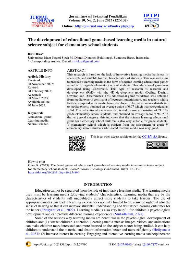 The development of educational game-based learning media in natural science subject for ...
