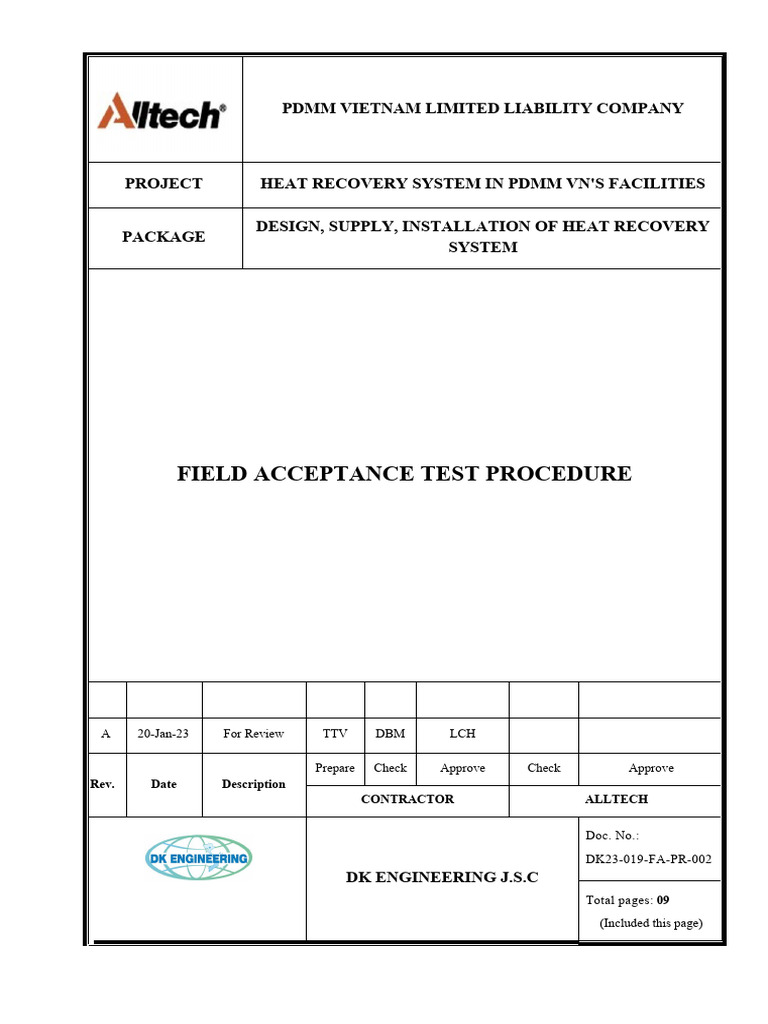 DK23 019 FA PR 002 - Rev A - Field Acceptance Test Procedure | PDF ...