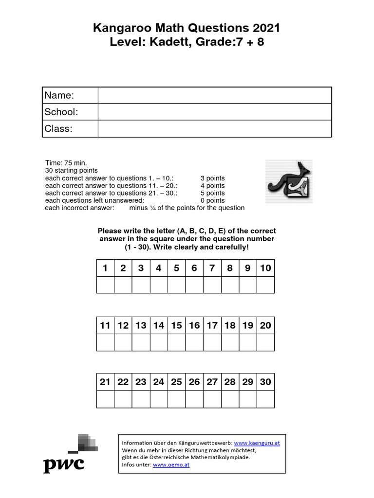 Kangaroo Math Questions 2021 | PDF | Euclidean Geometry | Geometry
