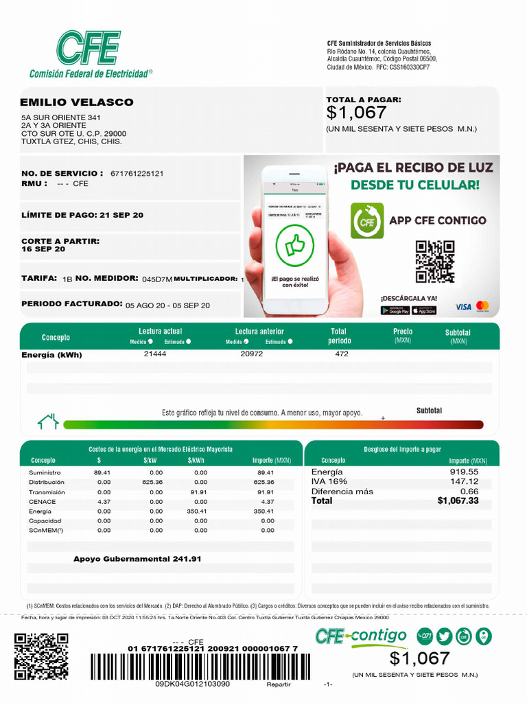 Comprobante Cfe | PDF