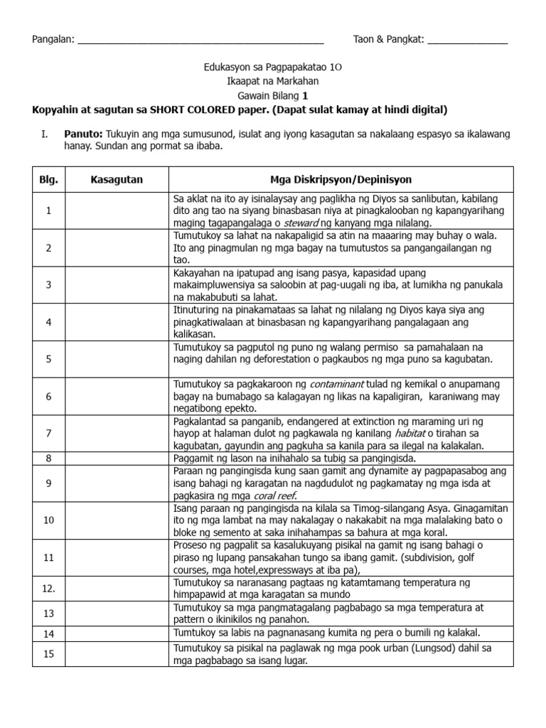 Asynchronous Activity Aralin 1 Kalikasan | PDF