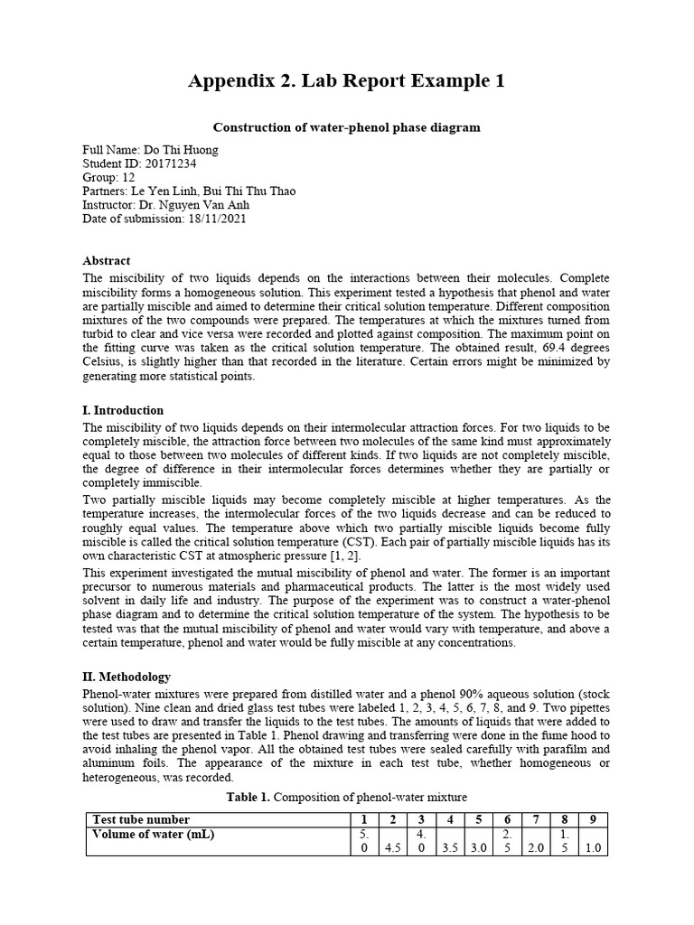 Appendix 2 Lab Report Example 1 | PDF | Phase (Matter) | Water