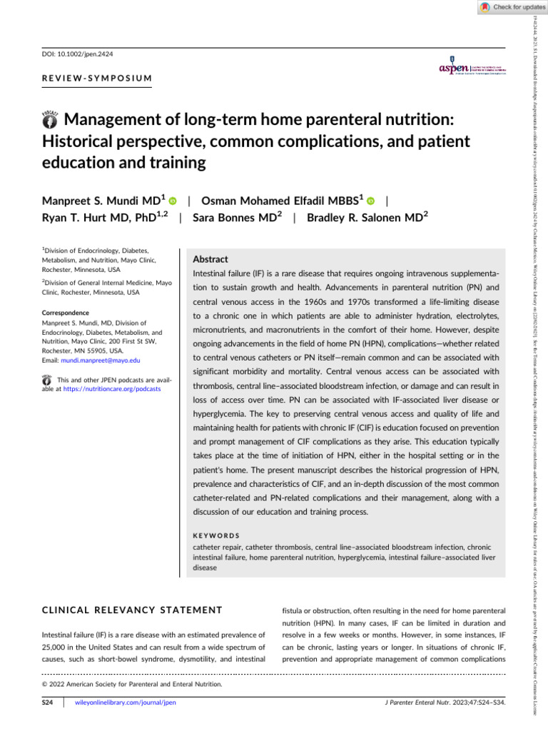 J Parenter Enteral Nutr - 2022 - Mundi - Management of Long Term Home ...
