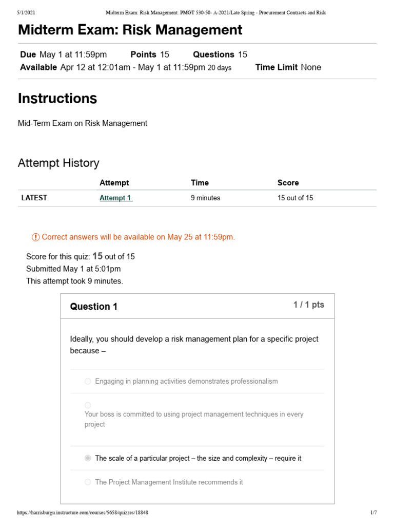Midterm Exam - Risk Management - PMGT 530-50 - A-2021 - Late Spring ...