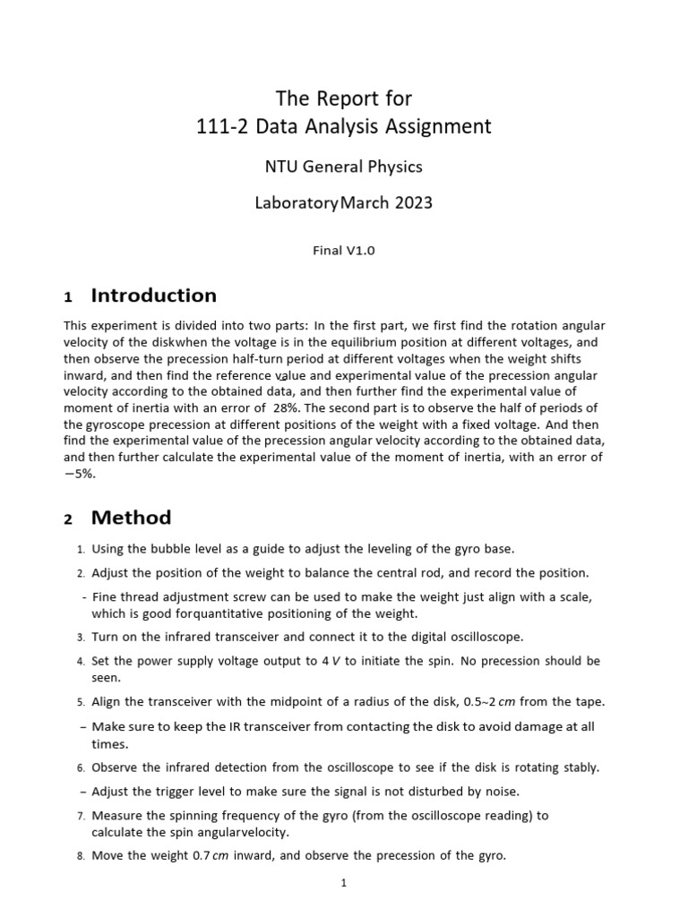 Ref 111 2 Data Analysis Assignment Report | Download Free PDF | Gyroscope | Classical Mechanics