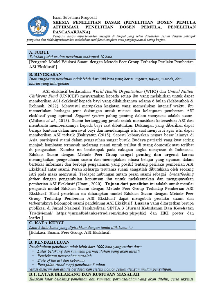 Isian Substansi Proposal Penelitian Dasar (PDP Affirmasi PDP PPS) E70b447e | PDF