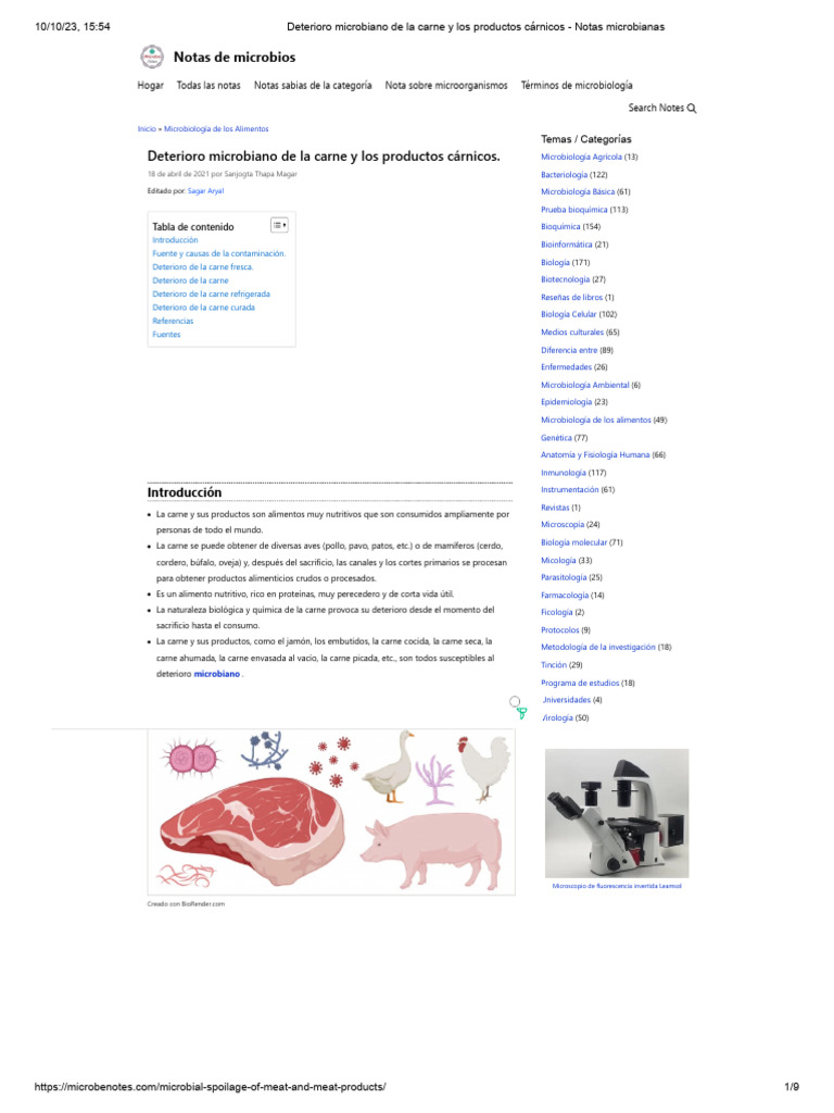 Deterioro Microbiano de La Carne y Los Productos Cárnicos - Notas Microbianas | Descargar gratis ...