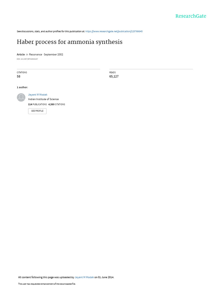Haber Process For Ammonia Synthesis | PDF | Chemical Reactions ...