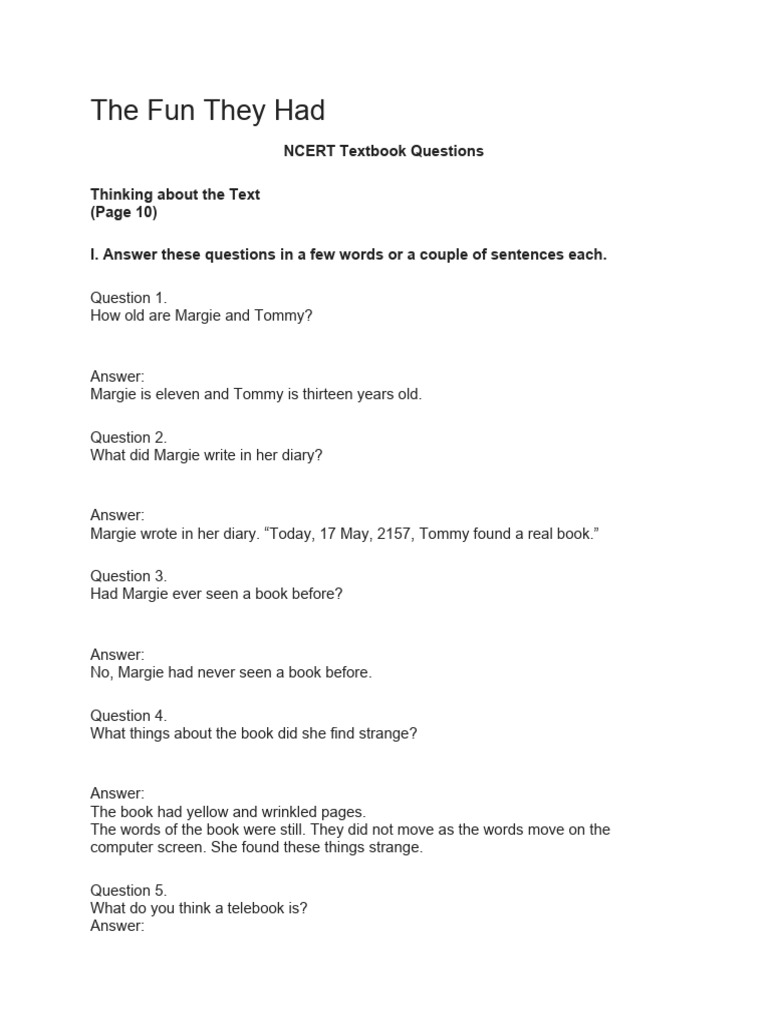 The Fun They Had | PDF | Adverb | Teachers