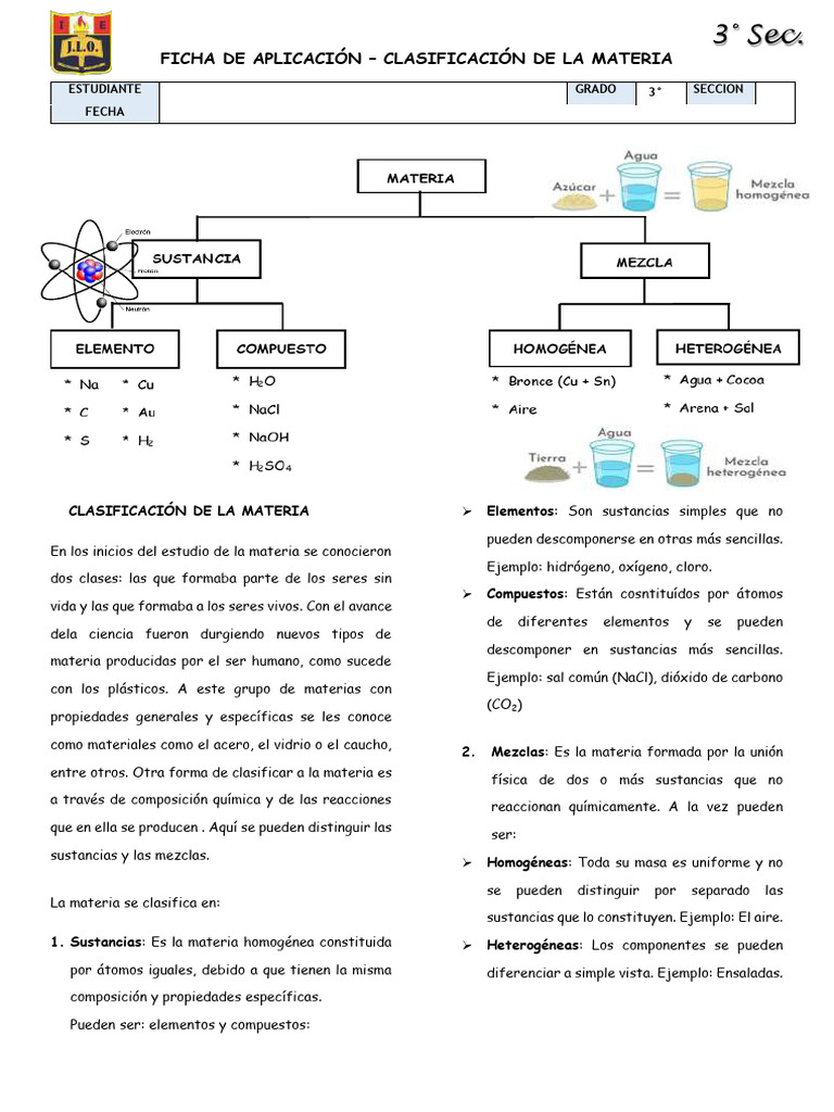 Ficha de Actividad - Clasificación de La Materia | PDF | Sustancias ...
