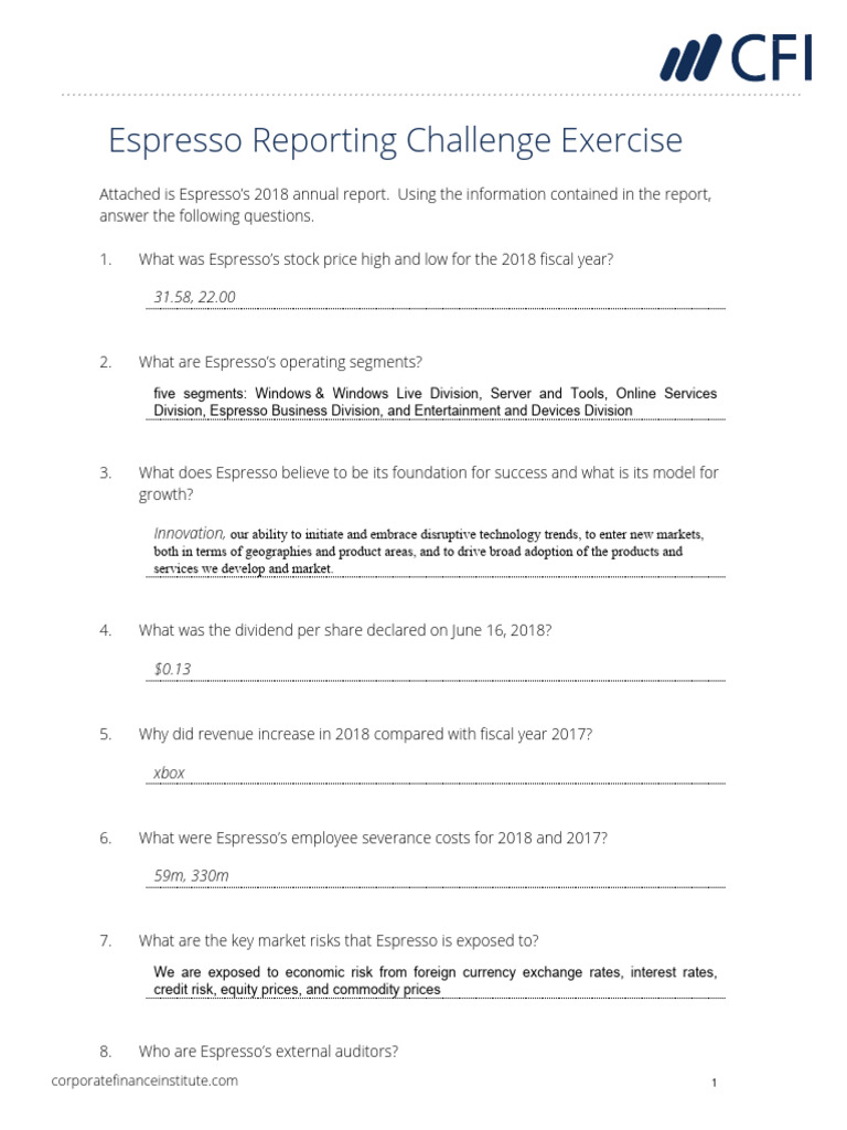 Espresso Software Reporting Challenge Exercise | PDF | Internal Control ...