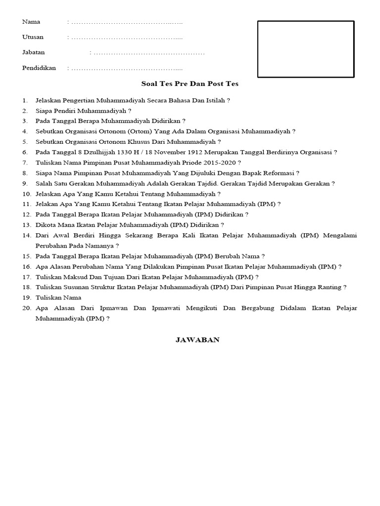 Soal Tes Pre Dan Post Tes | PDF