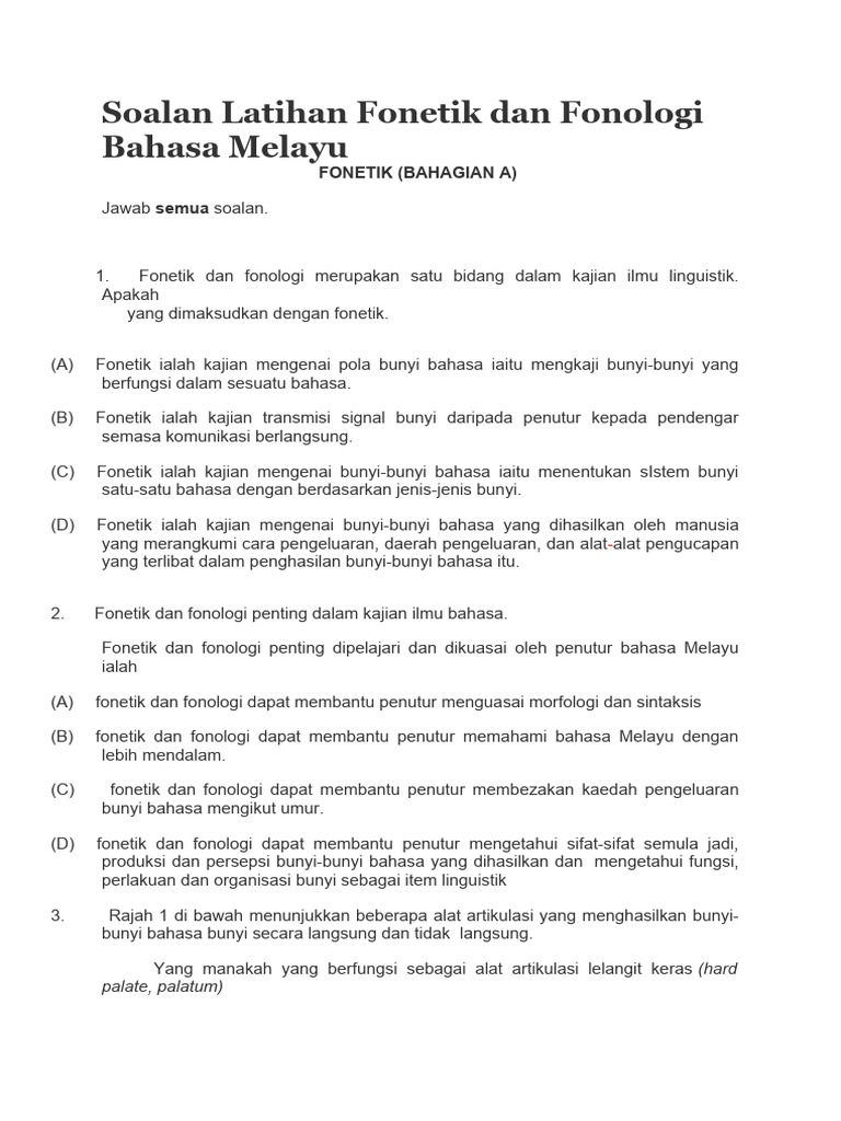 Latihan Fonetik & Fonologi BM | PDF