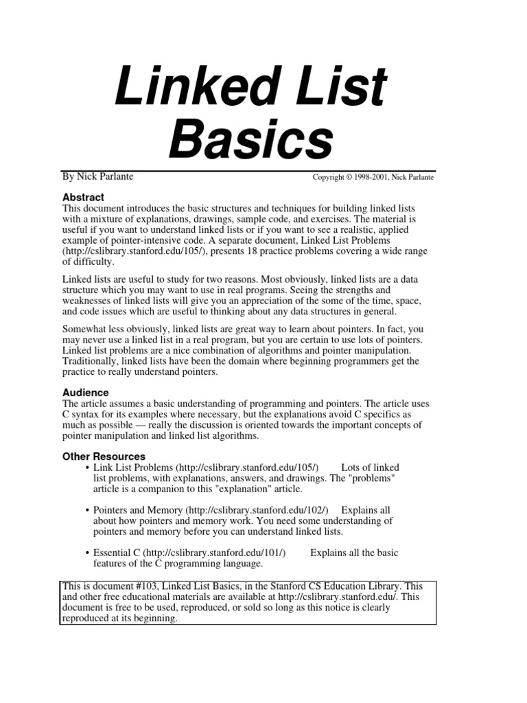 Linked List Basics | PDF | Pointer (Computer Programming) | Computer ... Linked List Basics | PDF | Pointer (Computer Programming) | Computer ...