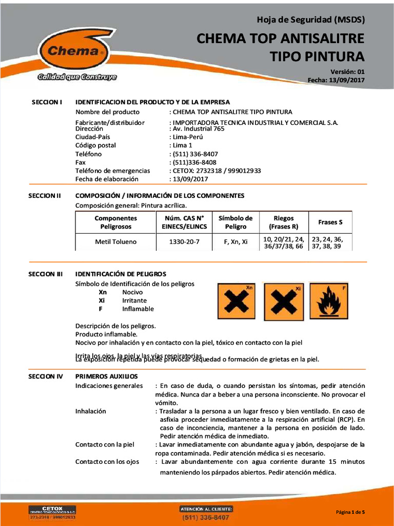 Chema Top Antisalitre: Ficha Técnica | PDF | Dióxido de carbono | Química