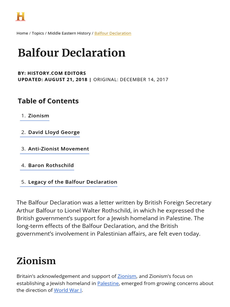 Balfour Declaration | PDF | Zionism | Mandatory Palestine