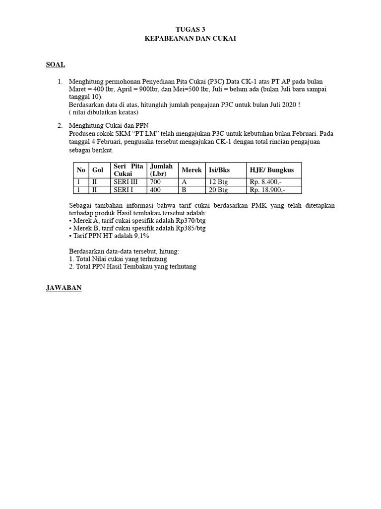 Perhitungan P3C dan Cukai Rokok | PDF | Pengelolaan Keuangan & Uang