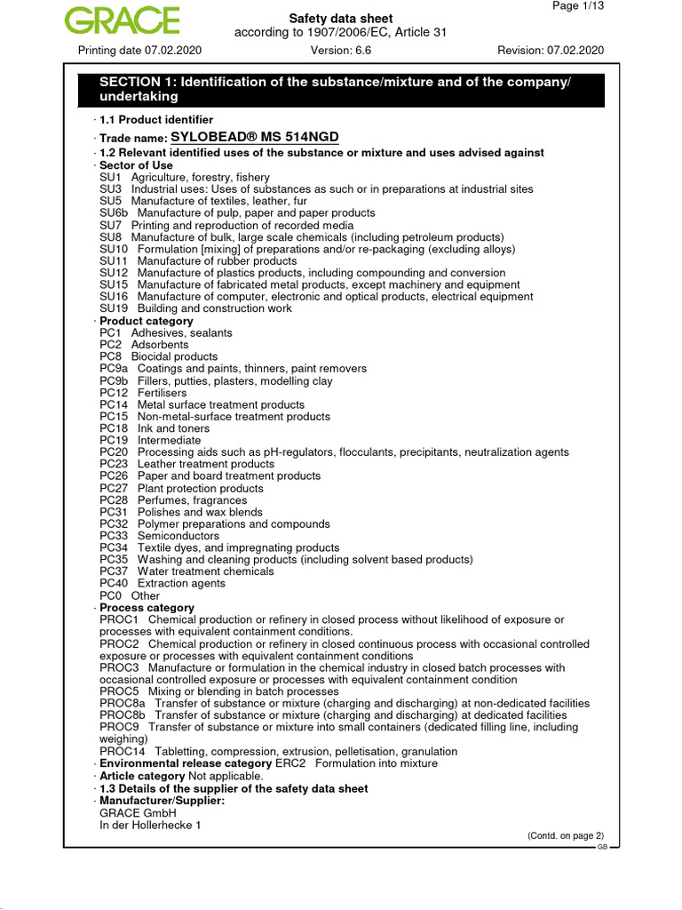 sd7100 - SYLOBEAD® MS 514NGD (MADE IN EU) - (GB) | PDF | Dangerous ...