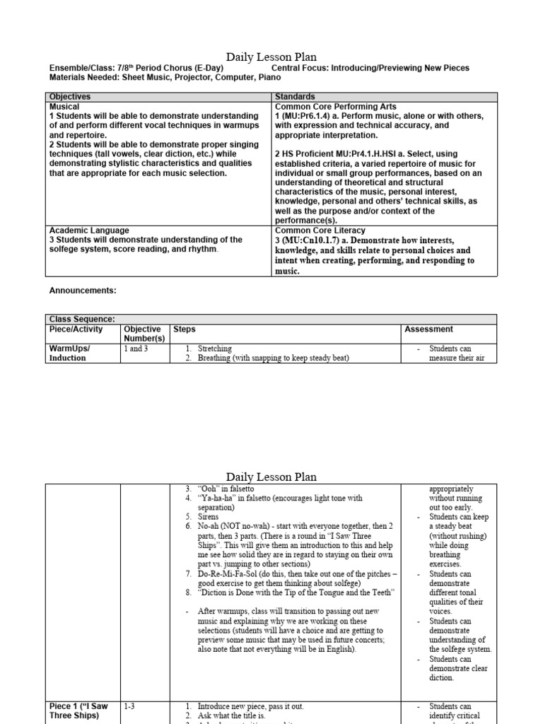 Choir Lesson Plan - Saint Francis Observation 2 | PDF | Singing ...