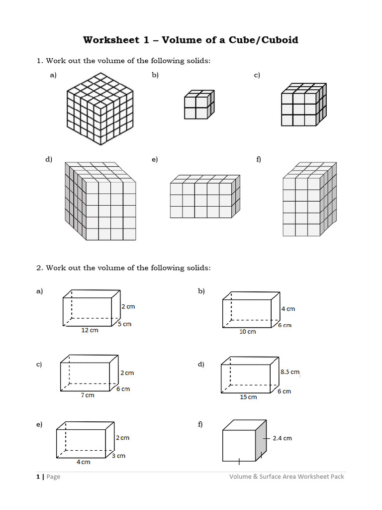 Volume and Surface Area Worksheets | PDF | Volume | Metrology