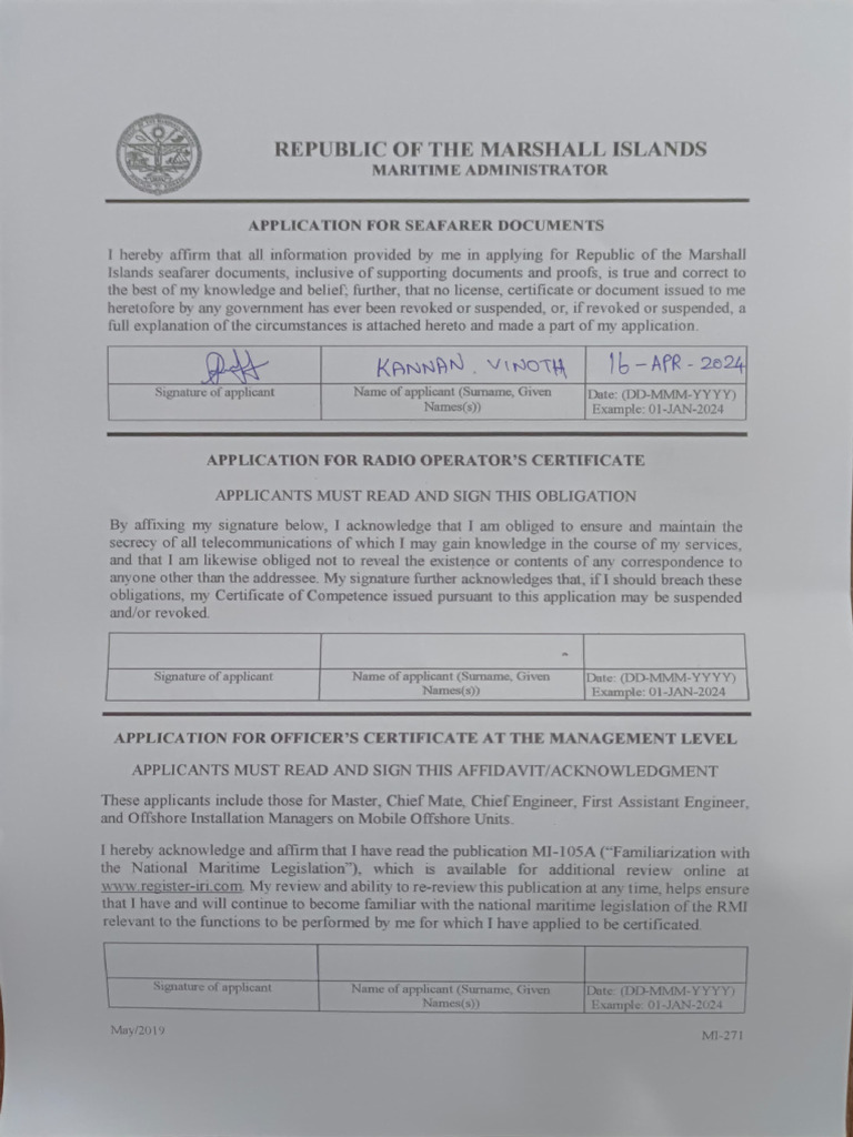 Marshall Form MI 271 | PDF