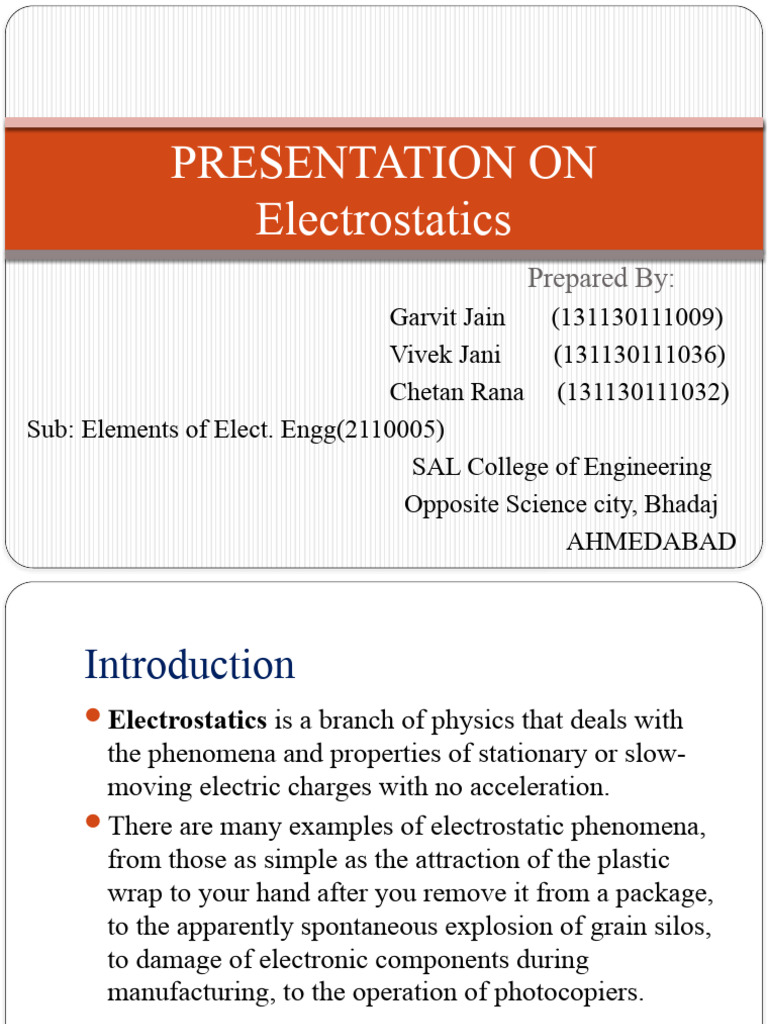 Presentation On Electrostatics | Download Free PDF | Electric Field ...