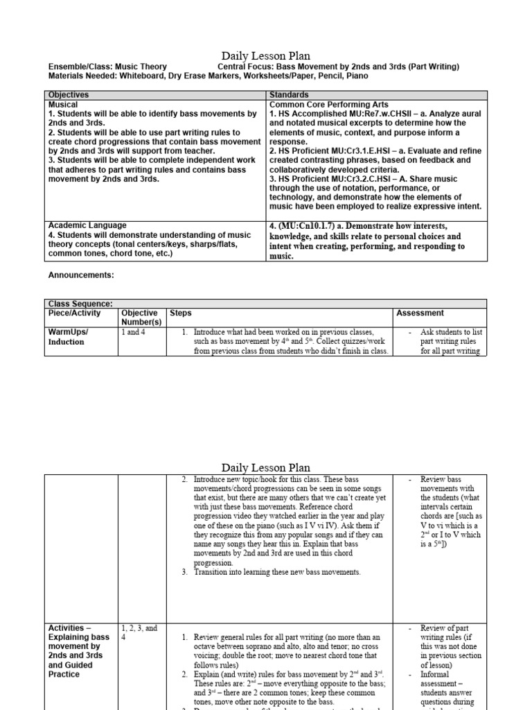 music theory lesson plan - saint francis observation 1 | PDF | Chord ...