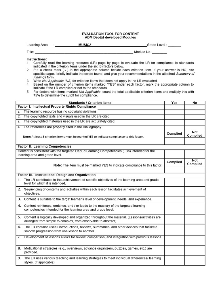 LR-Forms-EVALUATION-TOOL | PDF | Learning | Creativity