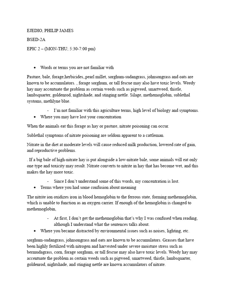 EPIC - Reading Comprehension - Ejedio | PDF | Hay | Nitrate