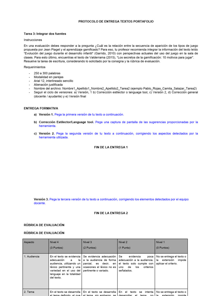 Protocolo Entrega Tarea 3 (Formato) | PDF | Evaluación | Conector eléctrico
