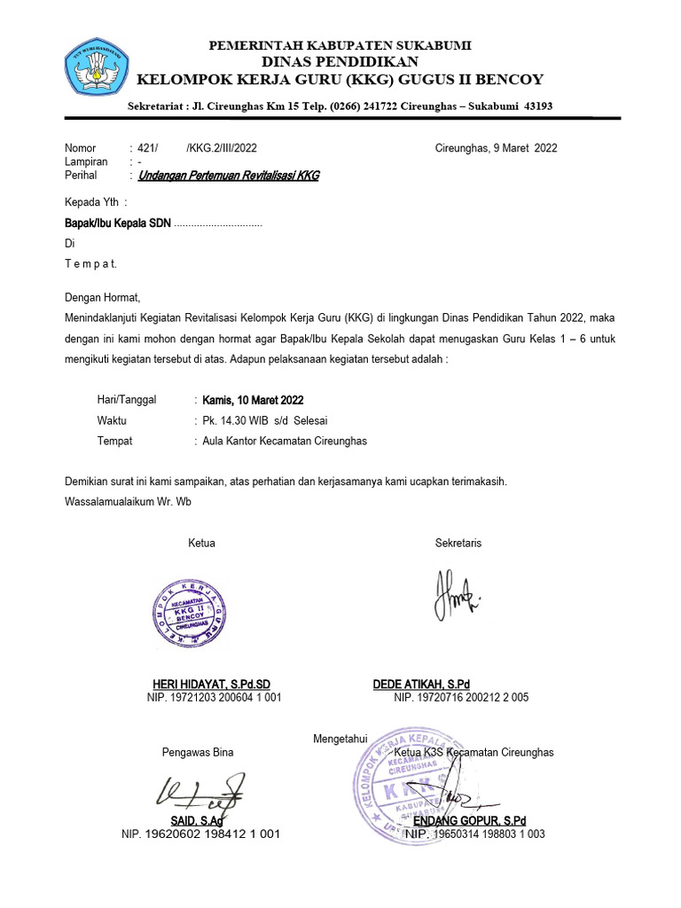 Surat Undangan KKG 2022 | PDF