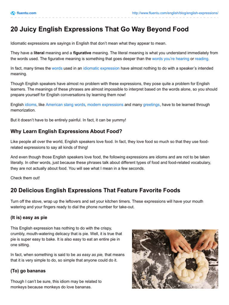 Fluentu 20 Juicy English Expressions That Go Way Beyond Food | PDF | Idiom
