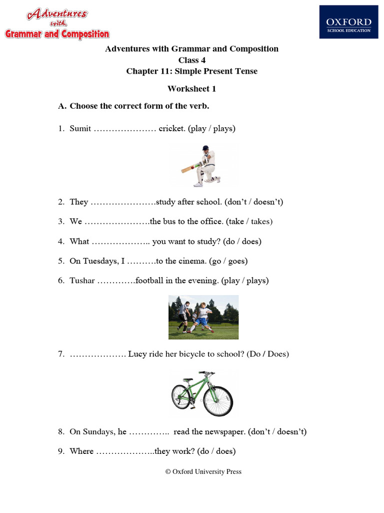 Simple Present Tense Worksheet for Class 4 | PDF | Language Arts ...
