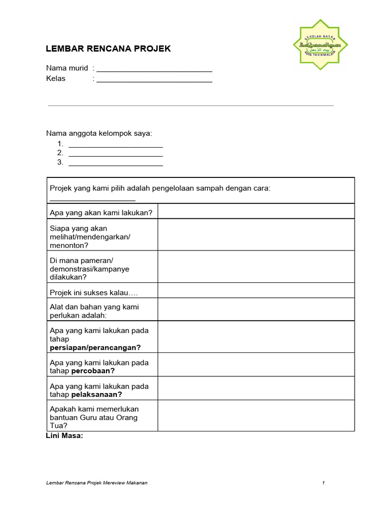 Lembar Rencana Projek | PDF | Game & Aktivitas | Seni