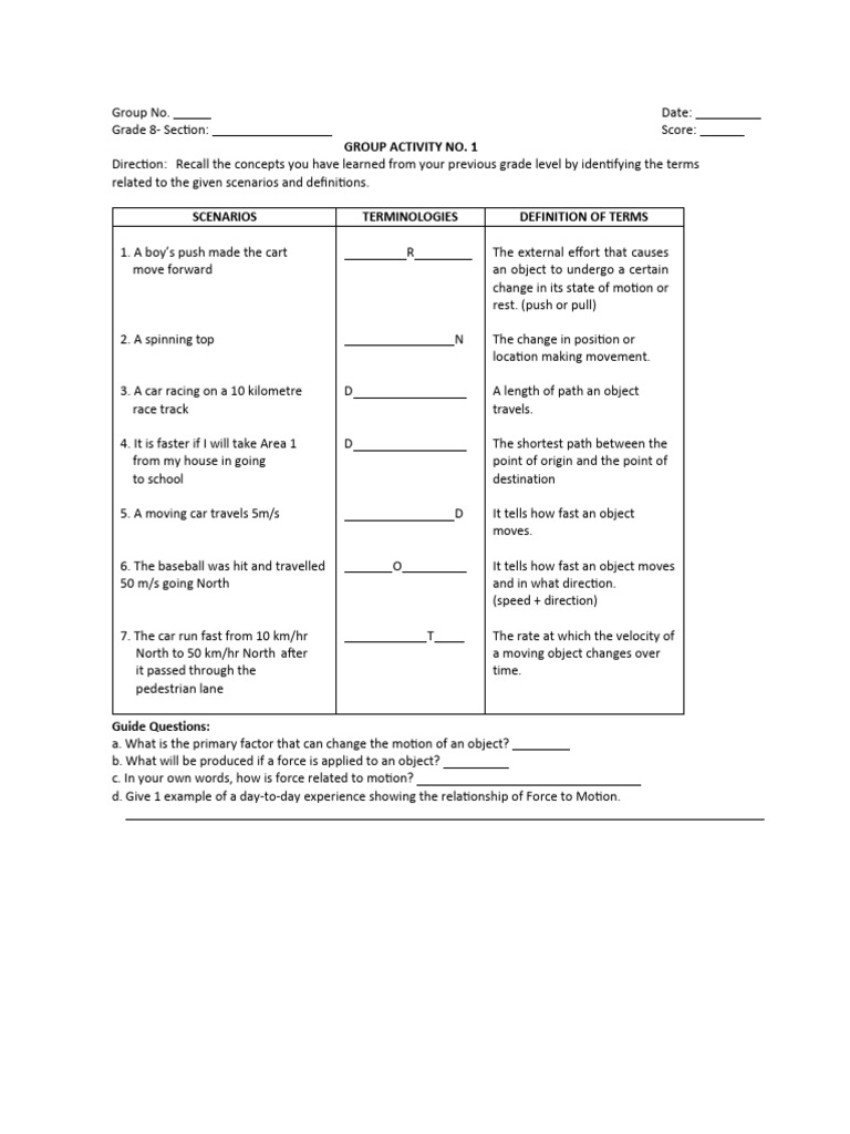 Group ACTIVITY SHEET NO.1 | Download Free PDF | Force | Speed